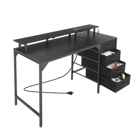 CAFORKP 47" LED Computer Desk with Built-in Power & 4 Large Drawers ...