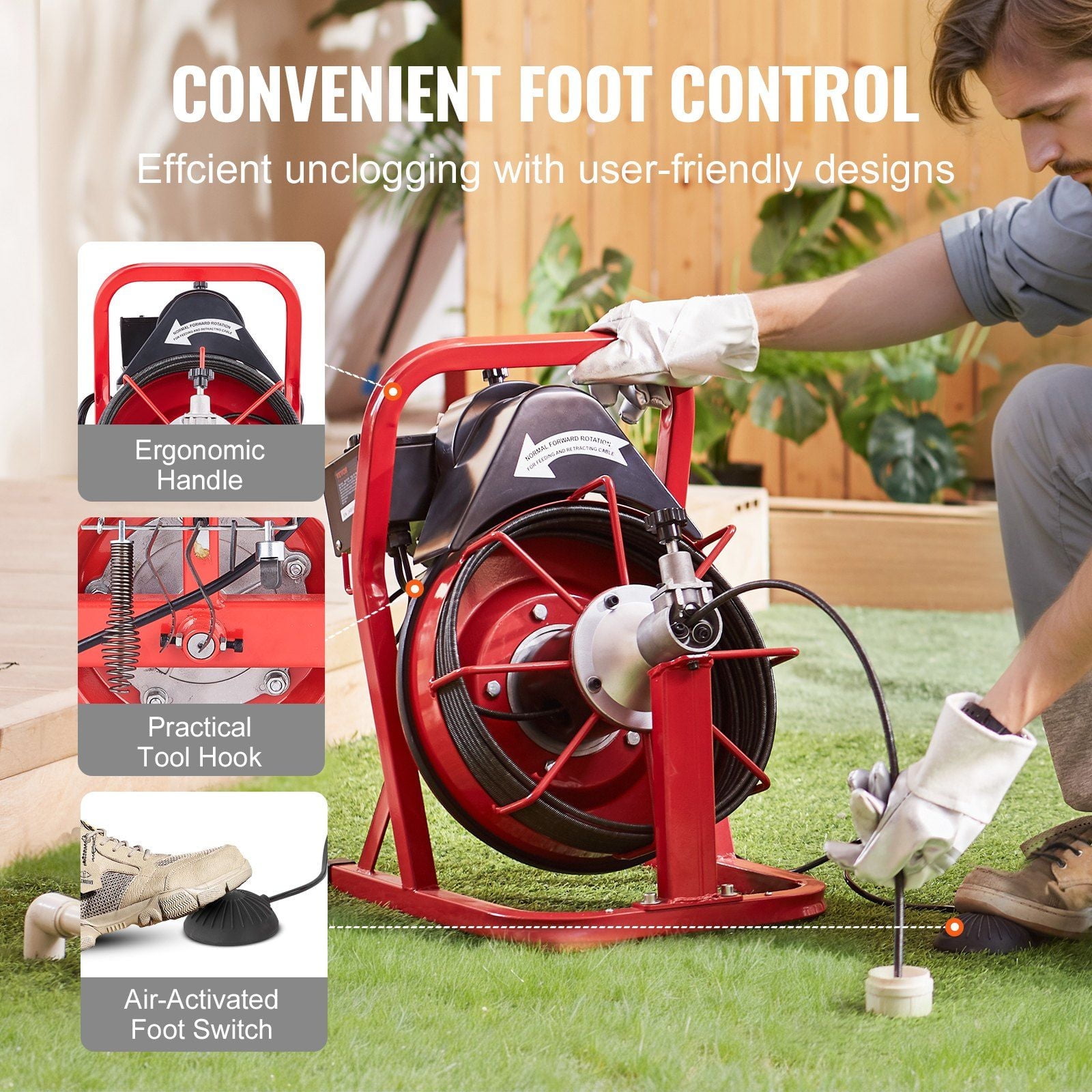CAFORKP 50-Foot Electric Drain Auger 3/8", Auto-Feed Drain Cleaner ...