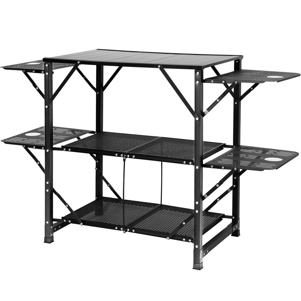 CAFORKP Camping Kitchen Table - One-Piece Folding Cook Station 4 Side ...