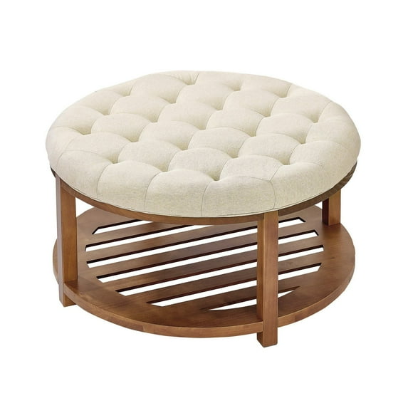 CAFORKP Large Round Ottoman Coffee Table, 31.9 Inch Tufted Ottoman with ...