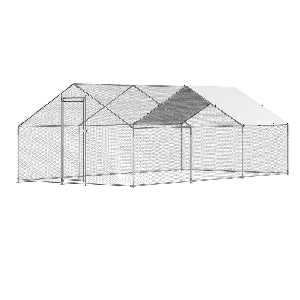 CAFORKP Metal Walk-In Chicken Run, 9.8x19.6x6.5ft Poultry Coop with ...