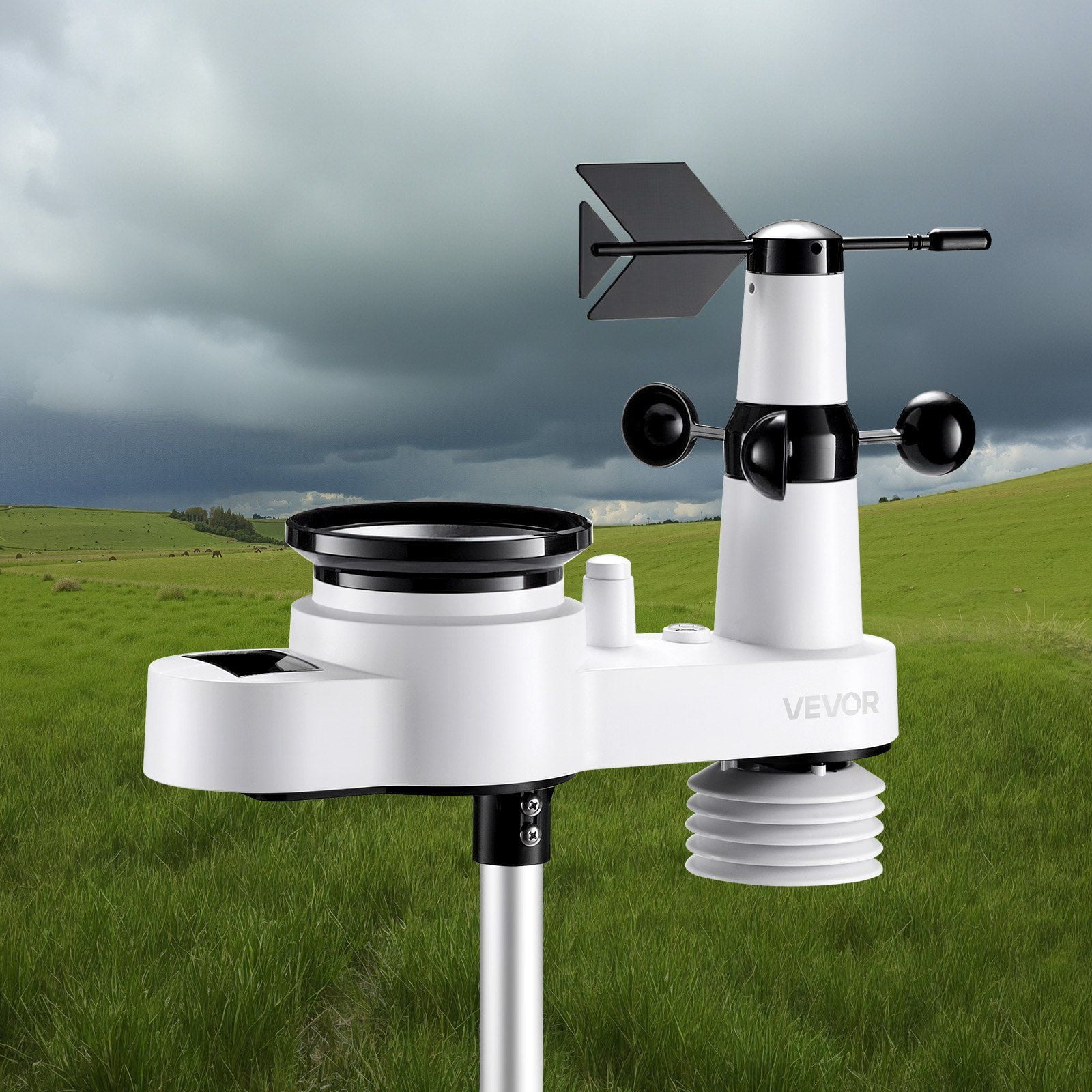 CAFORKP Solar-Powered 5-in-1 Wireless Weather Station, 7.5-Inch Display ...