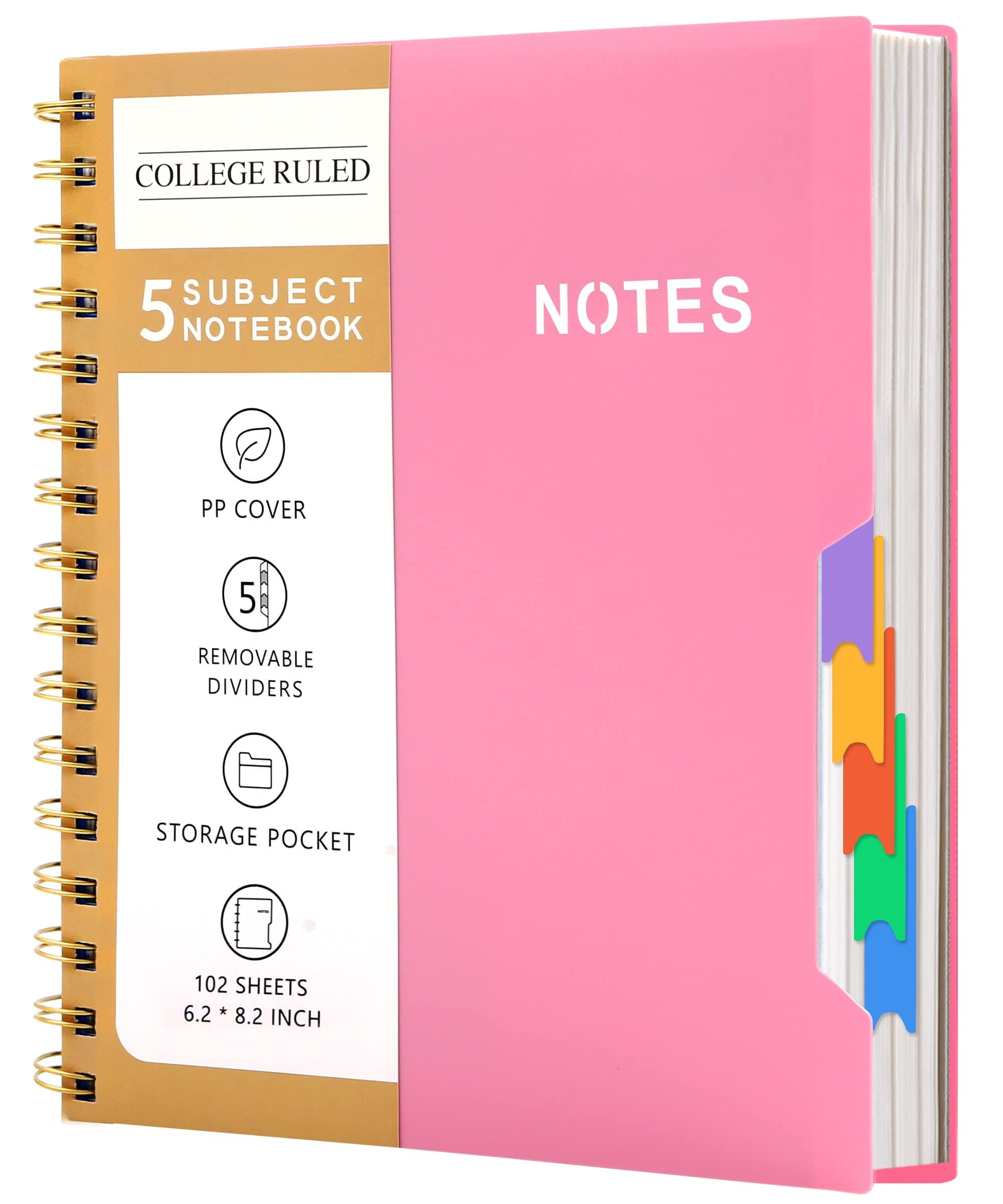 CAGIE 5 Subject Notebook College Ruled 6'' x 8'' Hardcover Spiral Lined ...