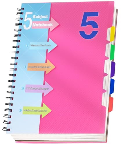 CAGIE Spiral Notebook 8.5 x 11, 220 Pages 5 Subject Notebook College ...