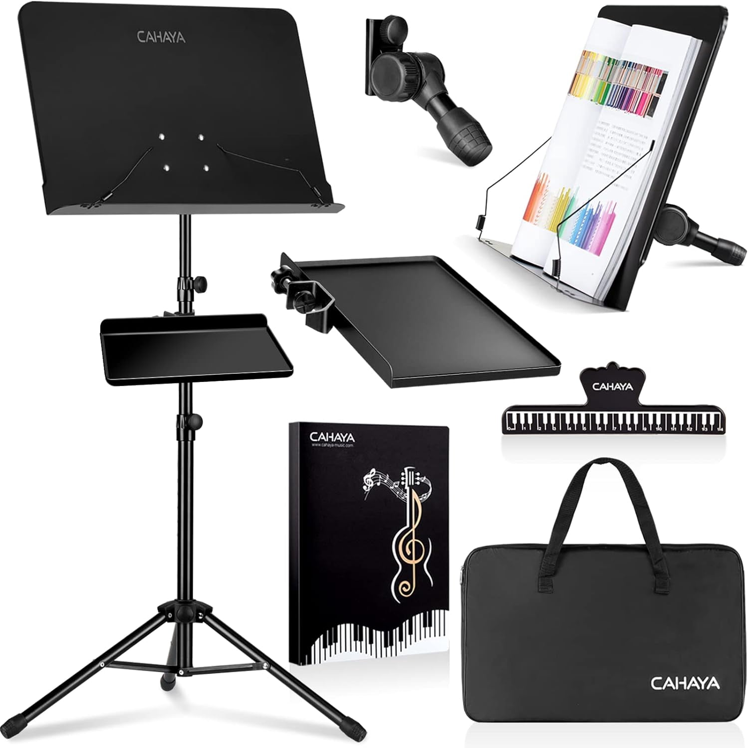 CAHAYA Dual Use Sheet Music Stand with Clamp-on Tray & Desktop Book ...