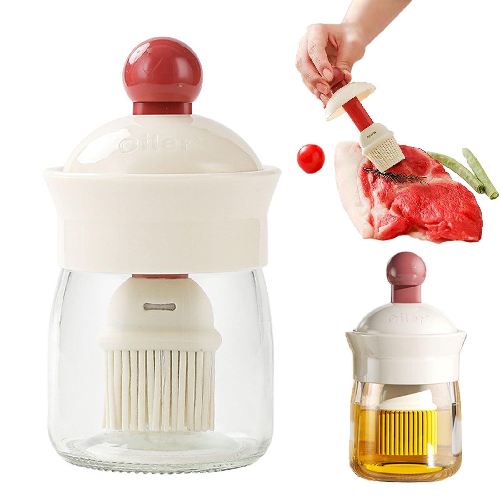 CAHQHLI 210ml /7oz Oil Dispenser with Brush - Glass Oil Bottle for ...
