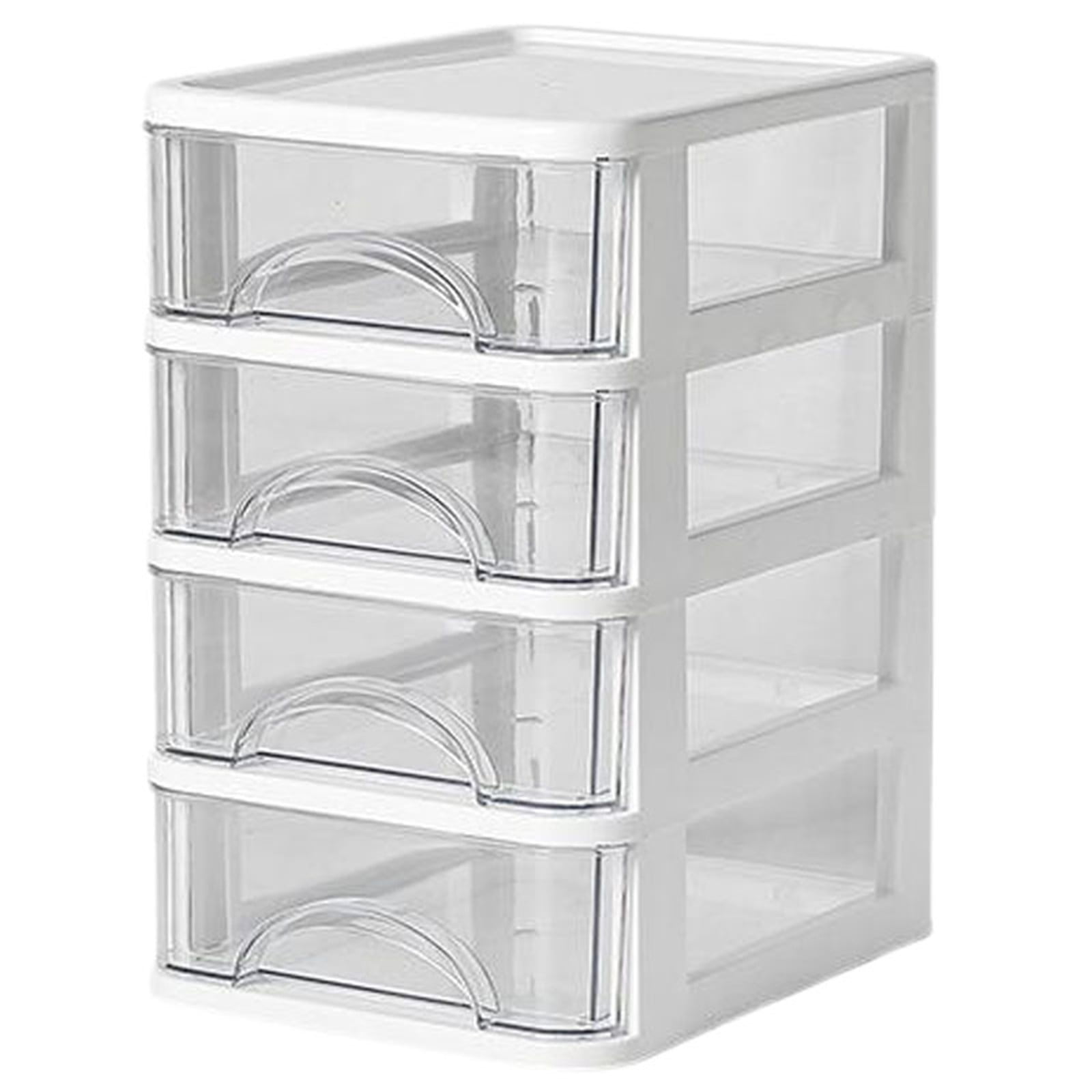 CAHQHLI 4 Drawer Small Desktop Storage Unit White, Plastic Desk Drawer ...