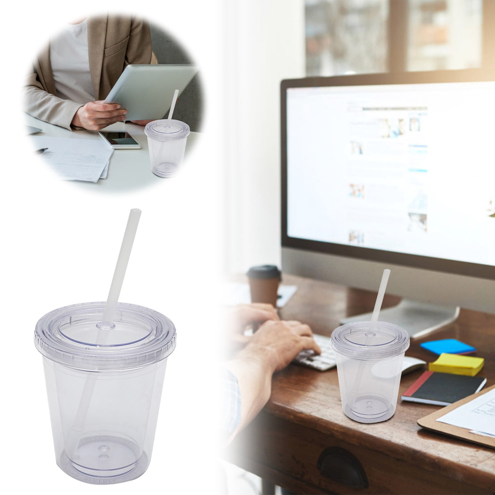 CAHQHLI Clear Acrylic Tumbler with Straw and Lid 12 oz, Double Walled ...