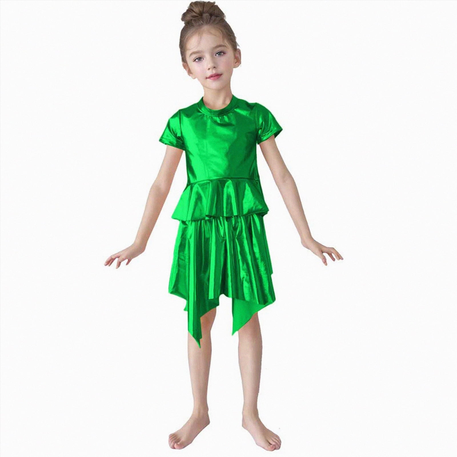 CAICJ98 2Pcs Girls Dance Set Metallic Crop Tops with Shorts Kids Short ...
