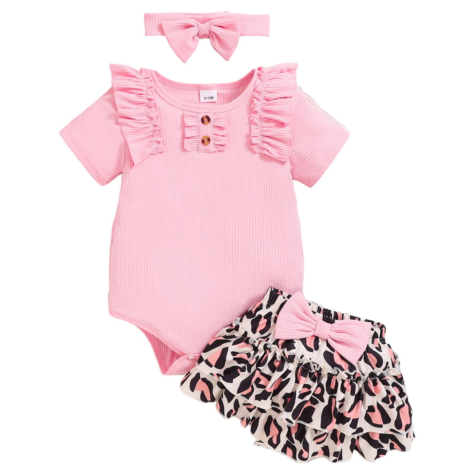 CAICJ98 Baby Girl Clothes Newborn Infant Summer Outfits Ruffle Romper and Shorts with Headband ...