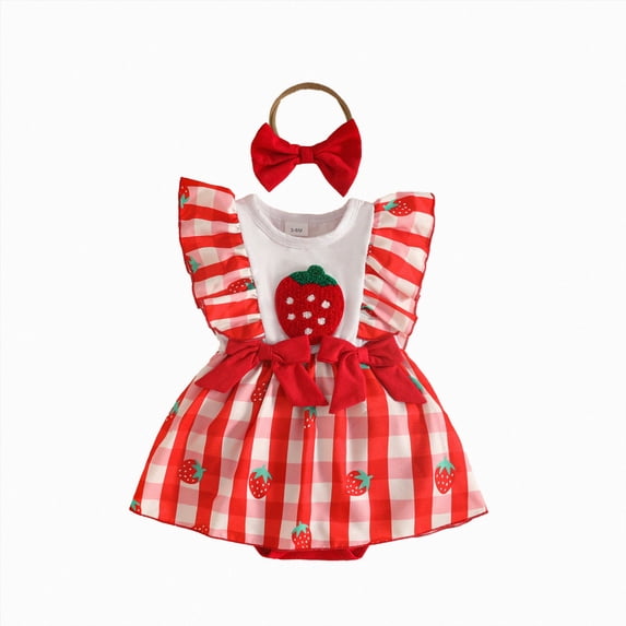 CAICJ98 Baby Girl Clothes Summer Outfit Newborn Strawberry Bow Ruffle ...