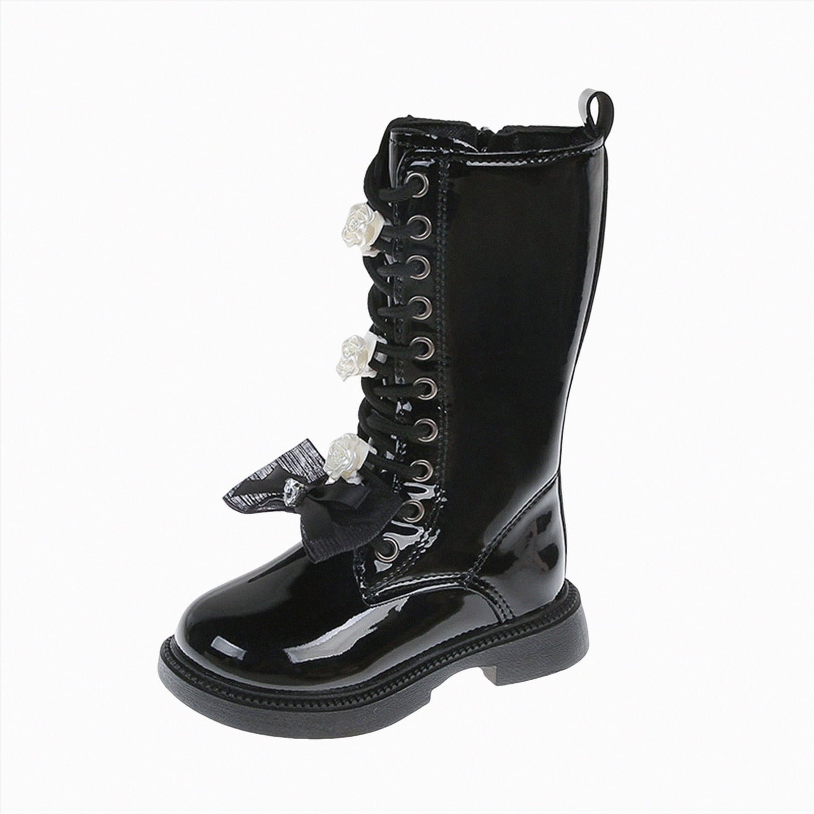CAICJ98 Boots for Girls Lace Up Combat Boots Mid Calf Boots PU Leather ...