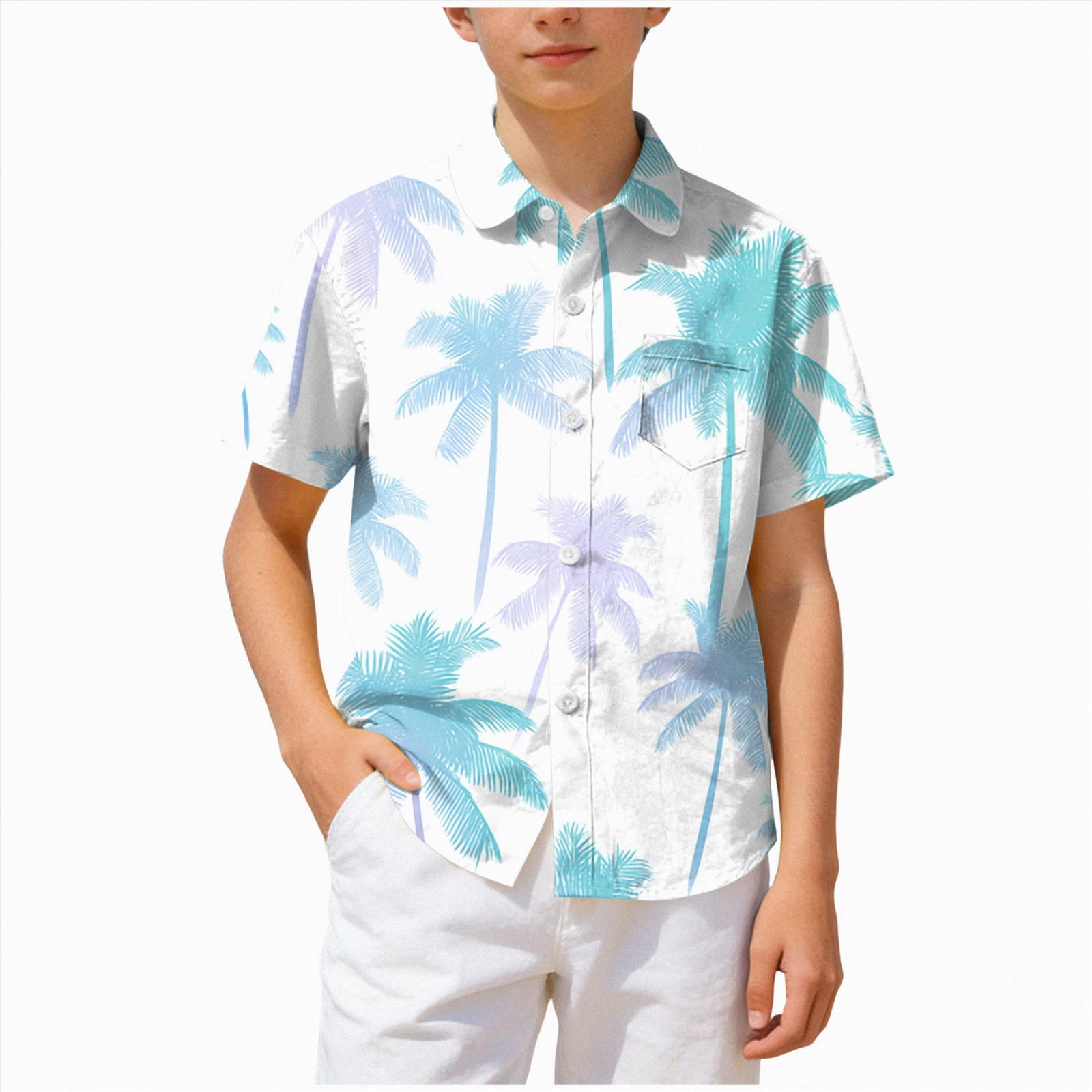 CAICJ98 Boy's Hawaiian Shirt Short Sleeve Casual Button Down Beach ...