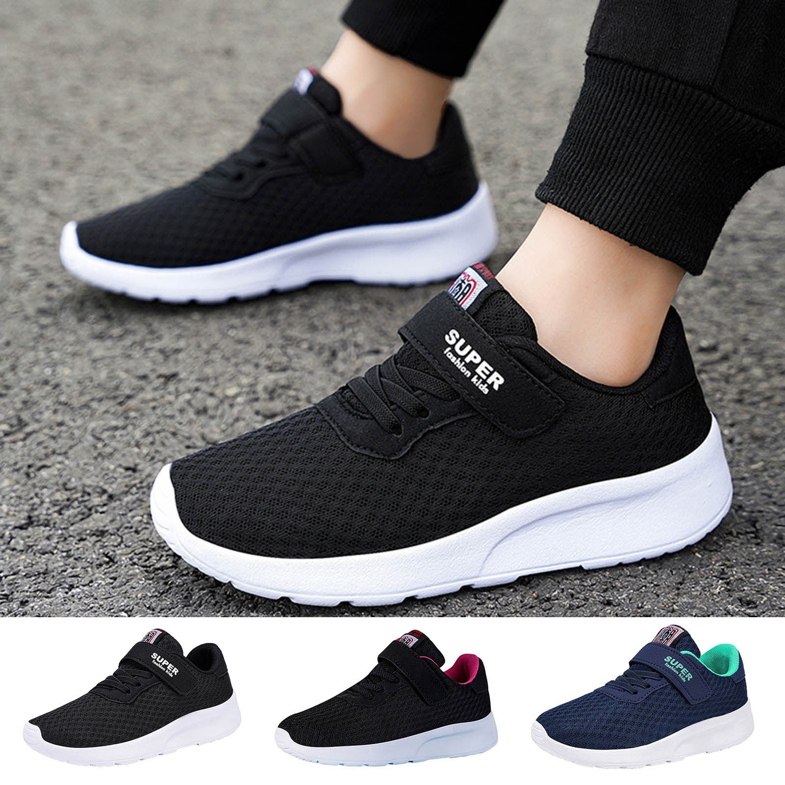 CAICJ98 Boys Girls Sneakers Kids Lightweight Breathable Strap Athletic ...