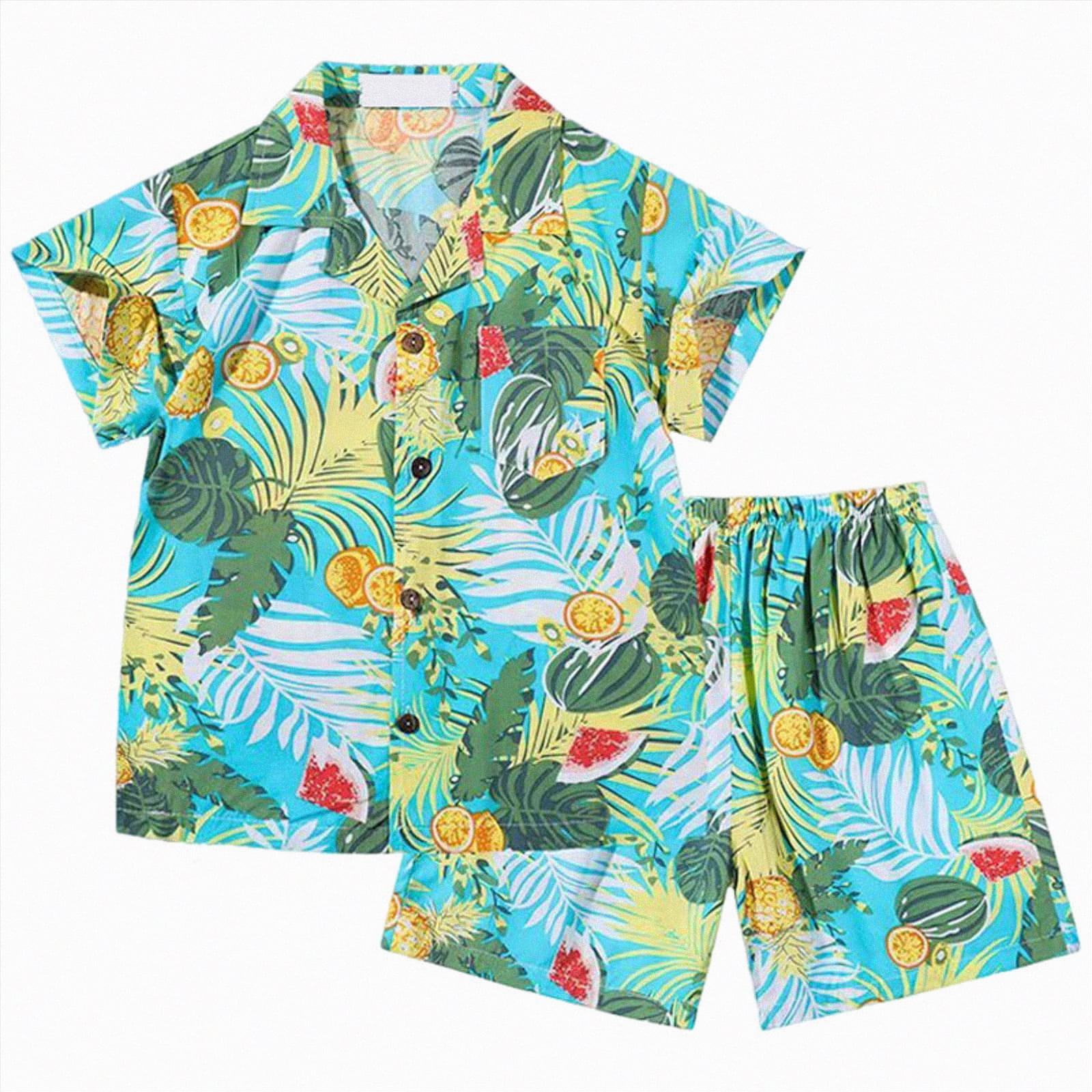 CAICJ98 Boys Hawaiian Outfits Short Sleeve Beach Button-Down Shirt and ...