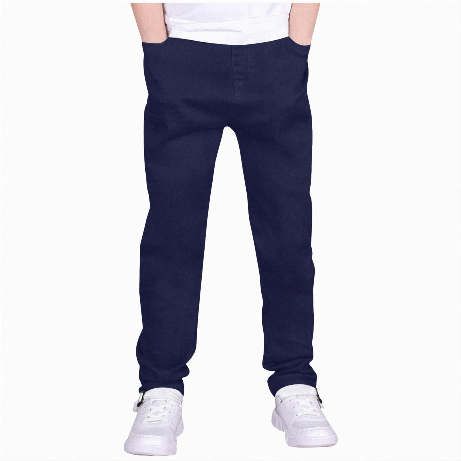 CAICJ98 Boys' Pleated Dress Pants Kids Elastic Waist Twill Straight Leg ...