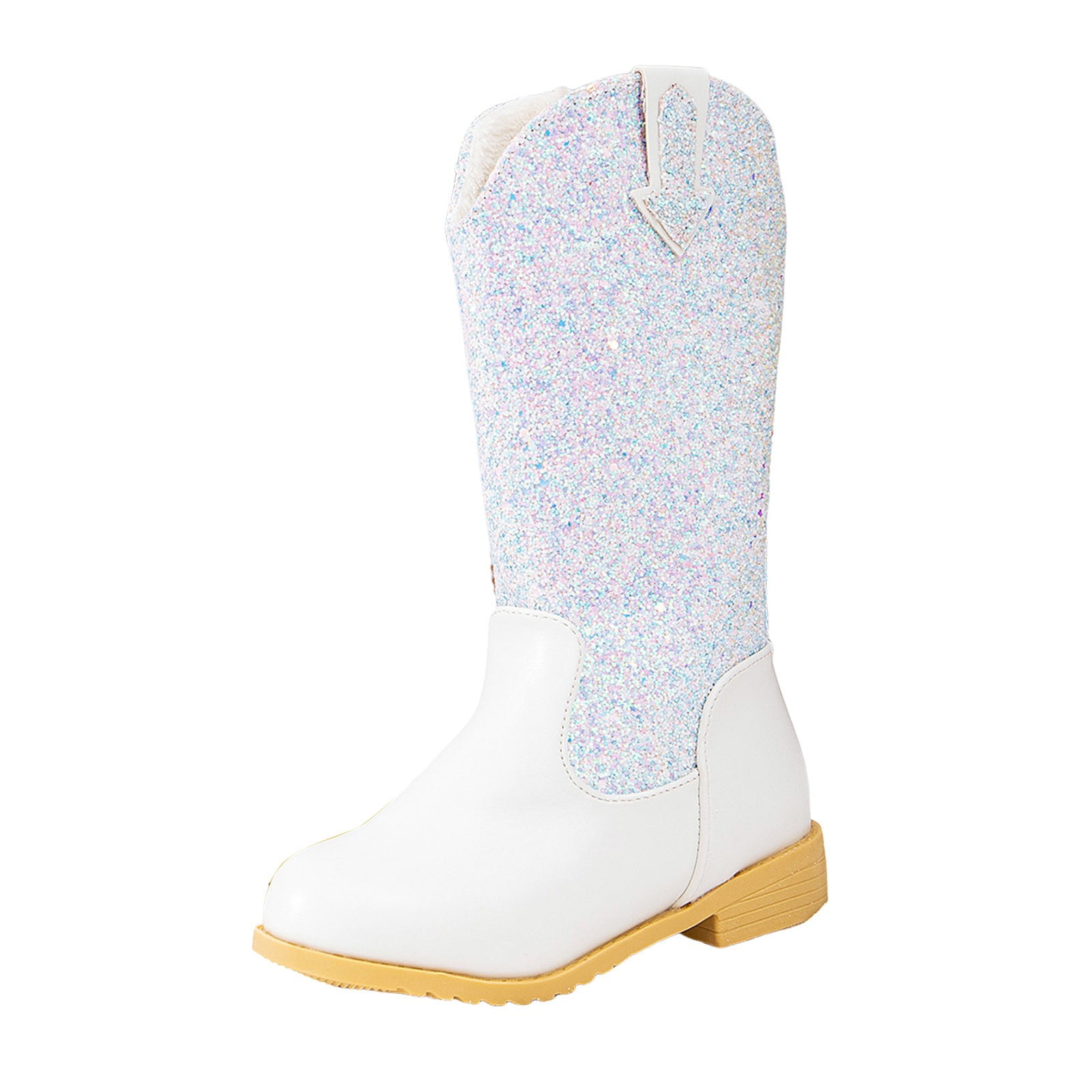 CAICJ98 Cowgirl Boots for Girls Mid Calf Square Toe Glitter Toddler ...
