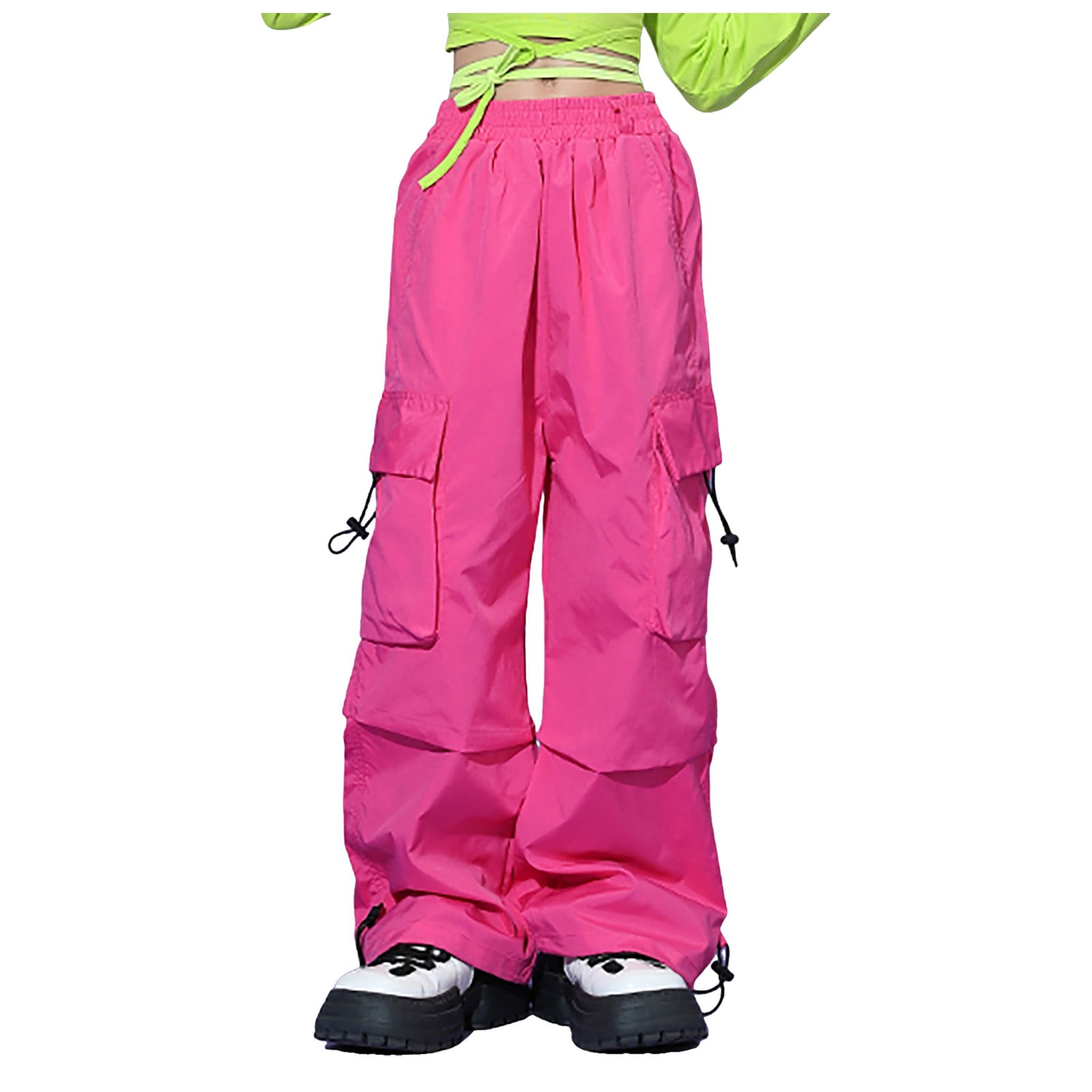 CAICJ98 Girls Cargo Pants High Waisted Wide Leg Streetwear with Flap ...