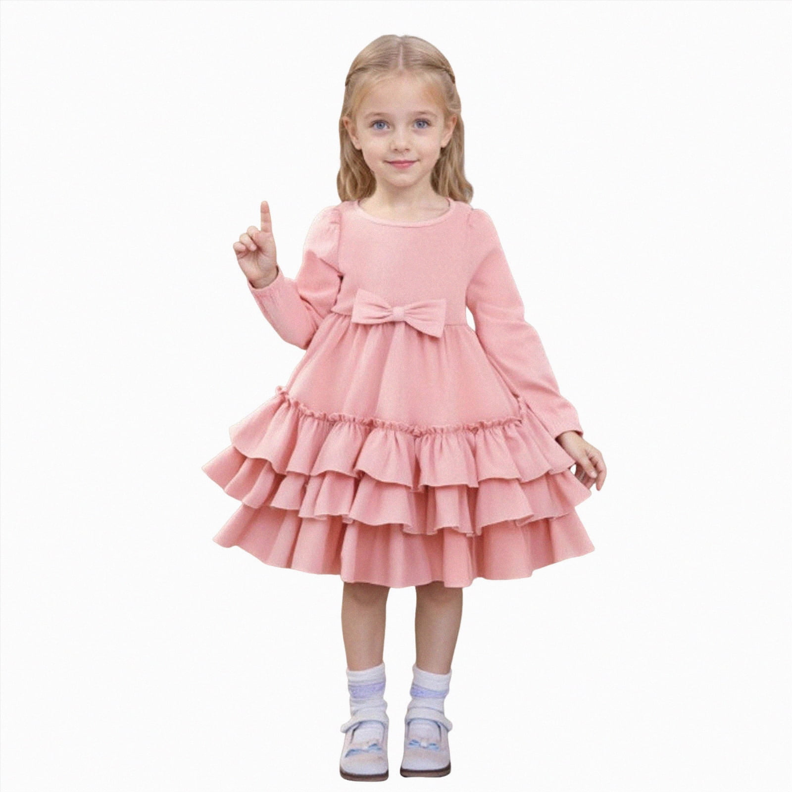 CAICJ98 Girls Dress Long Sleeve Crew Neck A-Line Tiered Elegant Party ...