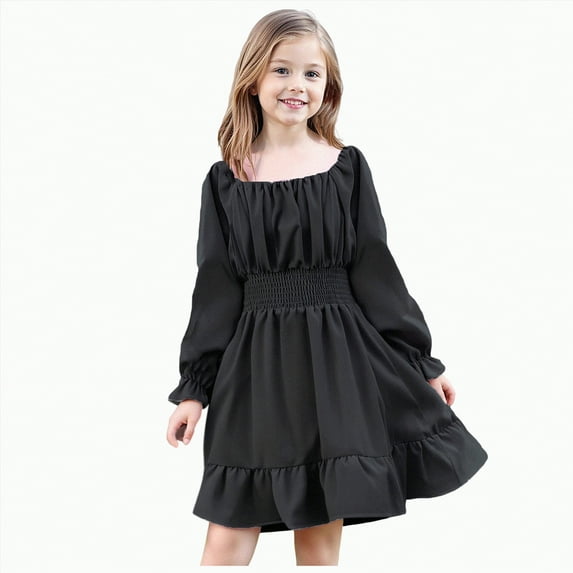CAICJ98 Girls Dresses Kids Fall Long Sleeve Smocked Ruffle Tiered Off ...