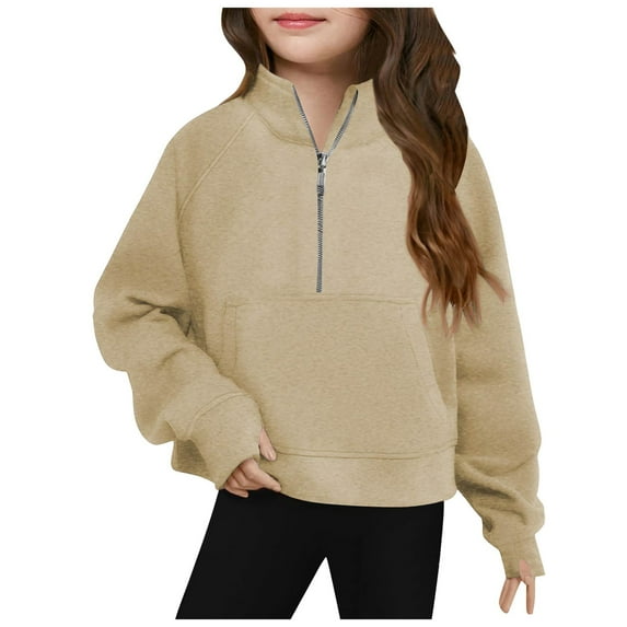CAICJ98 Girls Half Zipper Sweatshirts Cute Trendy Fall Pullover Crop ...