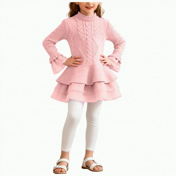 CAICJ98 Girls Long Sleeve Fall Winter Chunky Cable Knit Sweater Dress ...