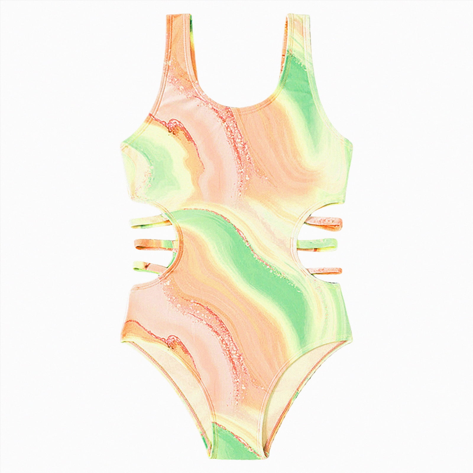 CAICJ98 Girls' One-Piece Swimwear Cute Tie Dye Side Cutout Swimwear ...