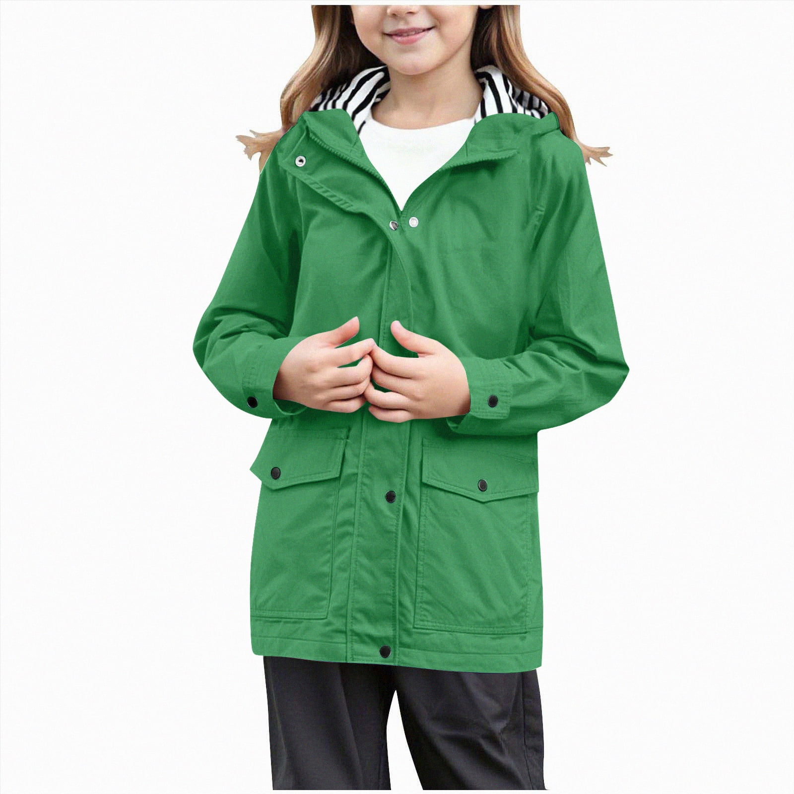 CAICJ98 Girls Rain Jacket Waterproof Windbreaker Preppy Solid Color ...