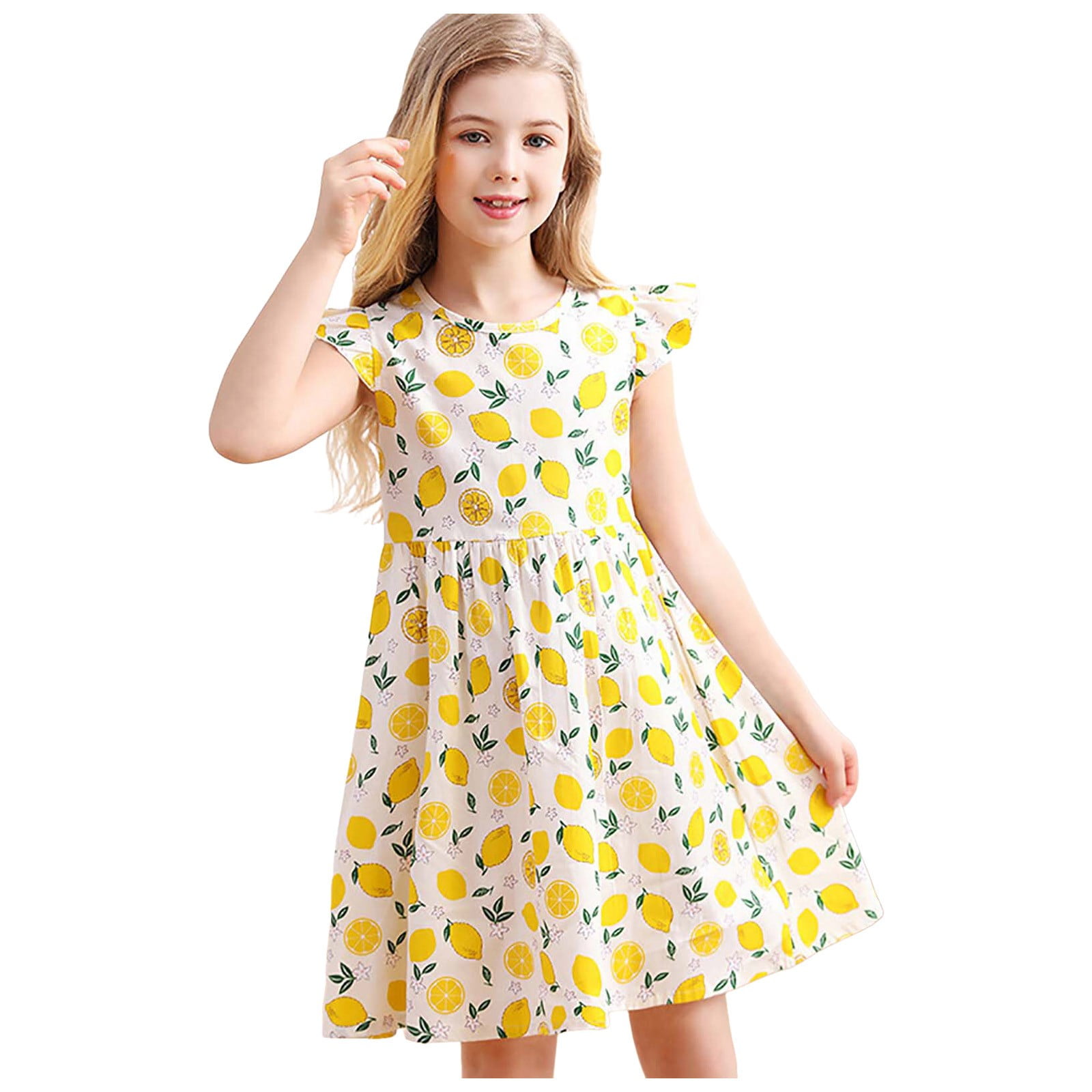 CAICJ98 Girls Ruffle Sleeve Dress Swing A-Line Twirly Skater Dresses ...