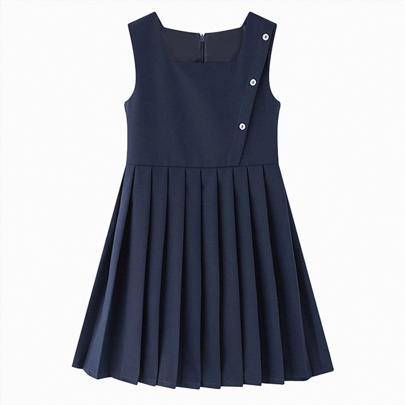 CAICJ98 Girls School Uniform Jumper Dress Solid Soft Sleeveless Crew ...