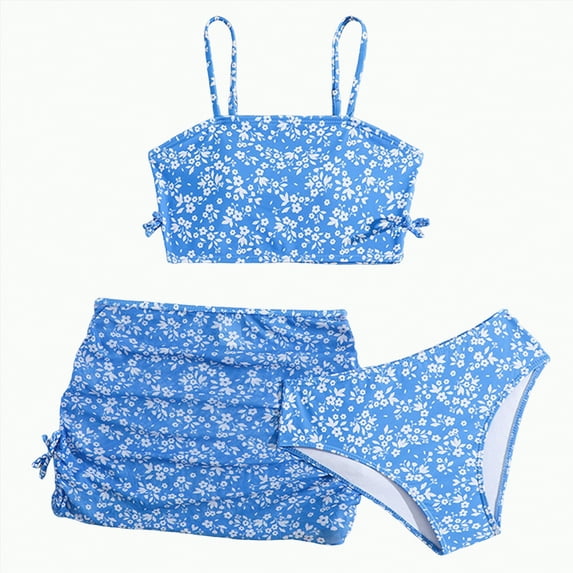CAICJ98 Girls Swimsuit 3 Piece Bathing Suits Floral Bikini Set with ...