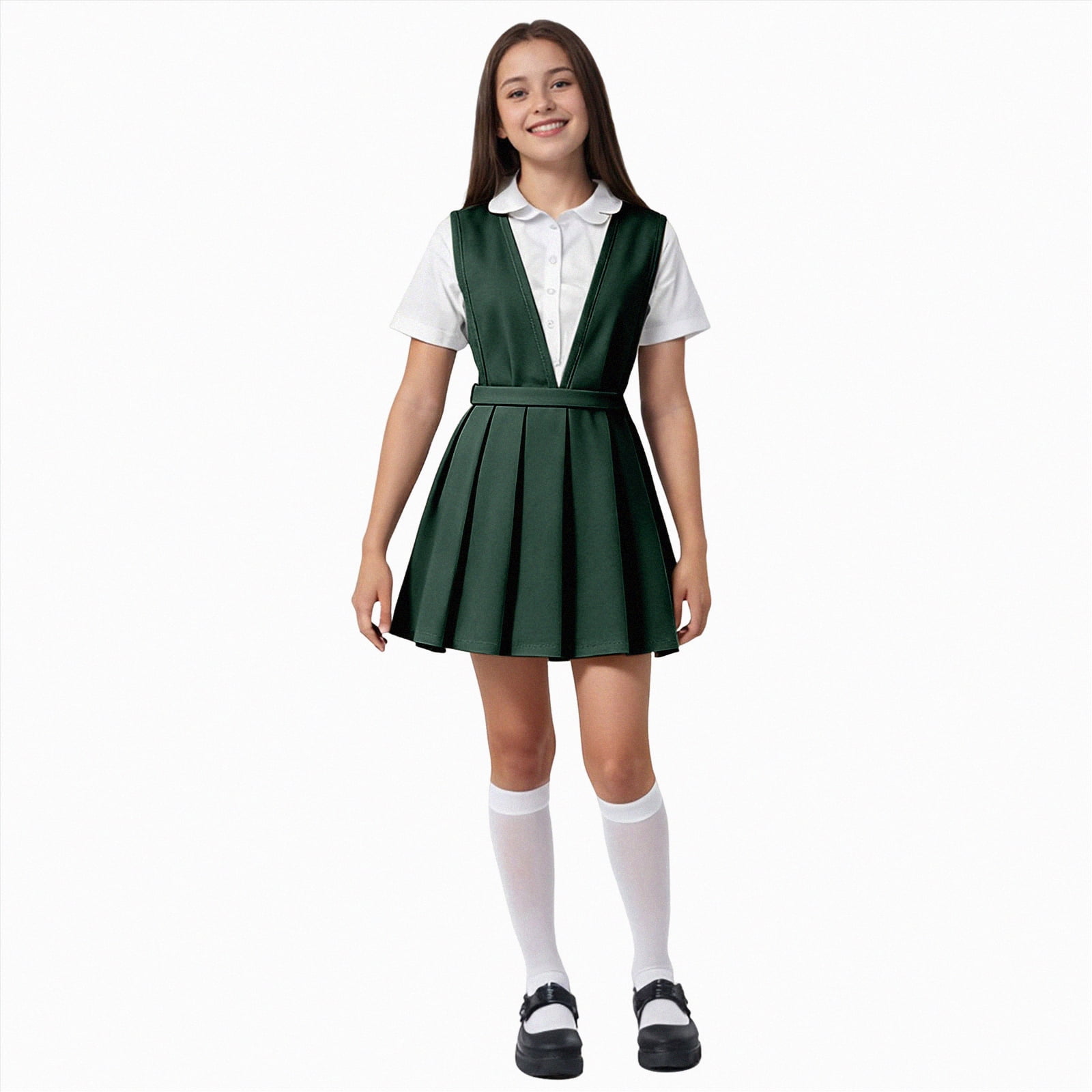 CAICJ98 Girls Uniform Jumper Dress Pull-on Scooter Skirt Stretchy ...
