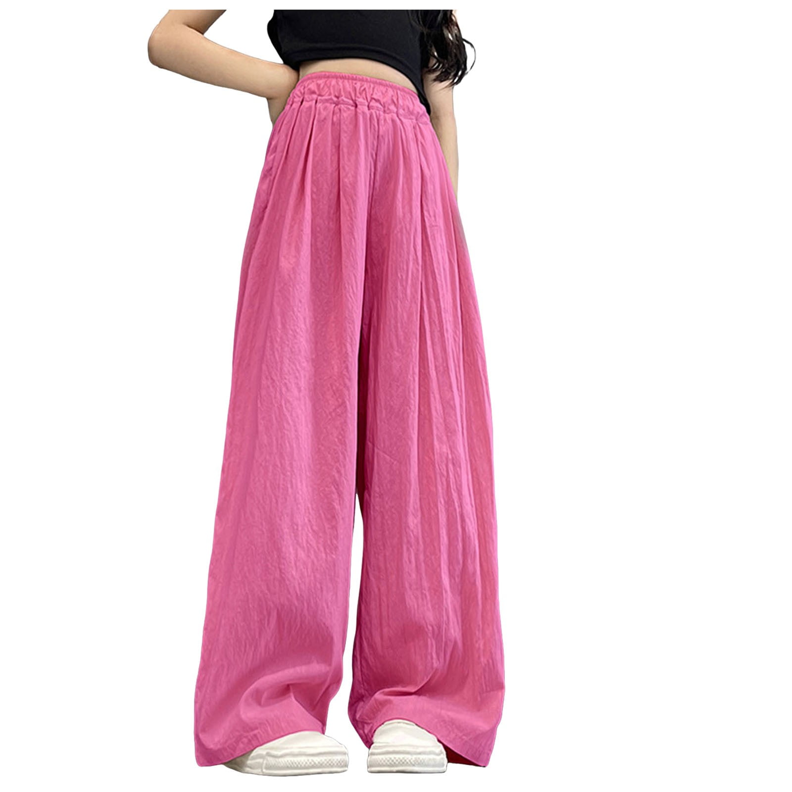 CAICJ98 Girls Wide Leg Pants Lightweight Casual Elastic Baggy Pants for ...