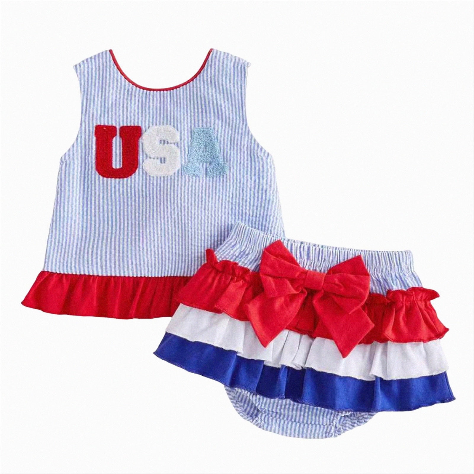 CAICJ98 Infant Toddler Baby Girl 4th of July Outfit USA Plaid Ruffle ...