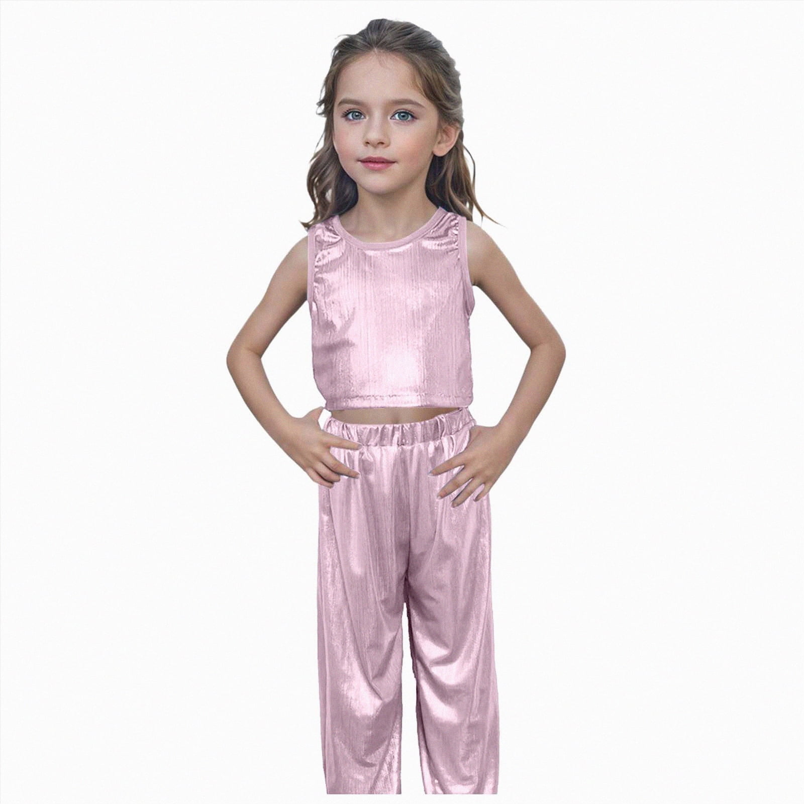 CAICJ98 Kid Girl Shiny Top and Pants Set 2 Pcs Sleeveless Metallic ...