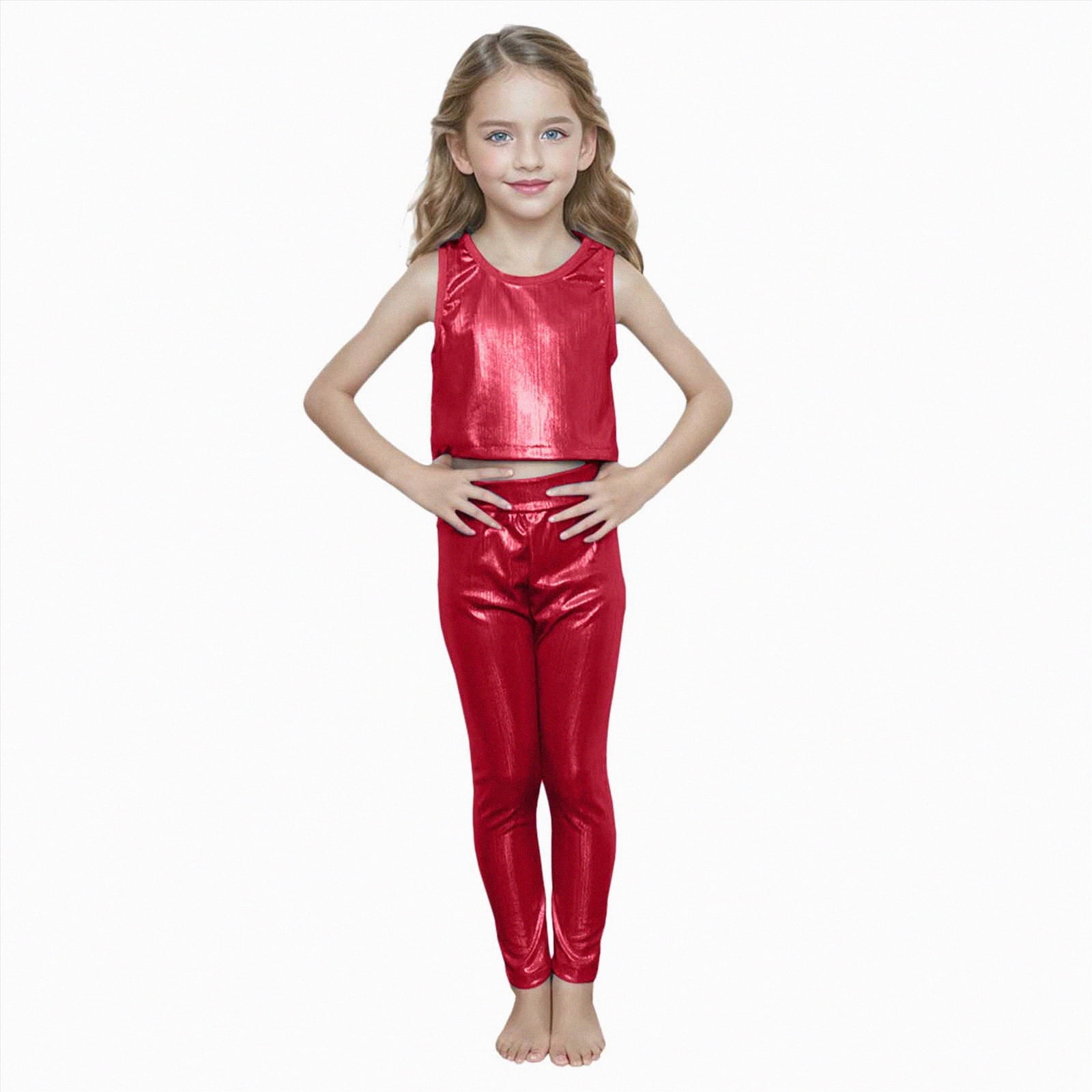 CAICJ98 Kid Girl Shiny Top and Pants Set 2 Piece Texture Ribbed ...
