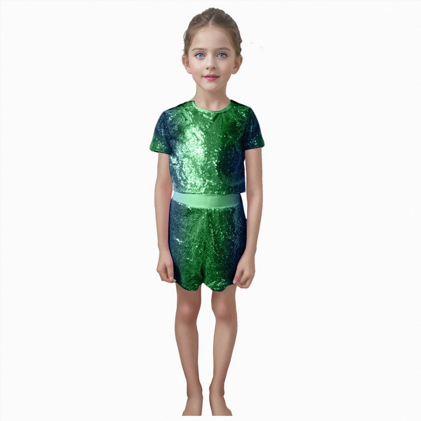 CAICJ98 Kid Girl Shiny Top and Shorts Set 2 Piece Texture Ribbed ...