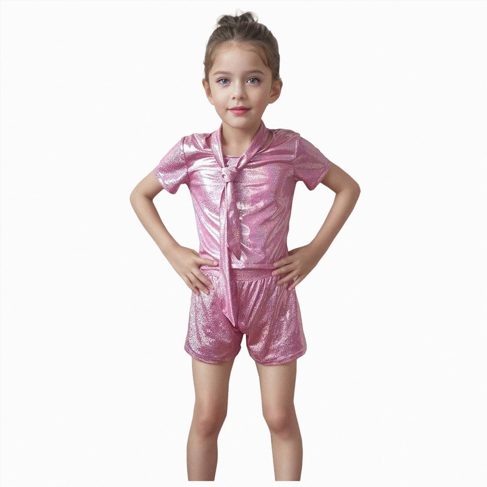 CAICJ98 Kid Girl Shiny Top and Shorts Set 2 Piece Texture Ribbed ...