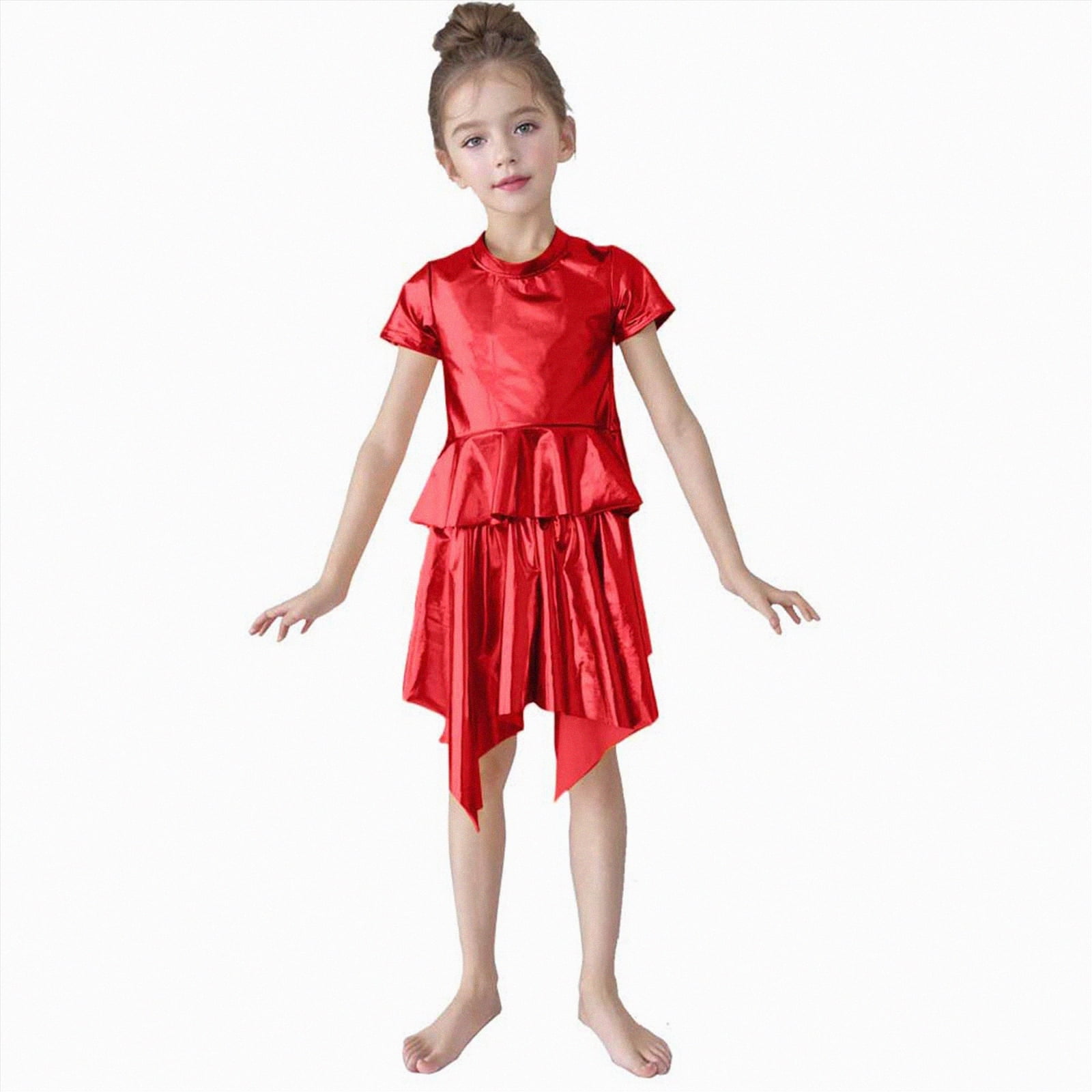 CAICJ98 Kid Girl Shiny Top and Shorts Set 2 Piece Texture Ribbed ...