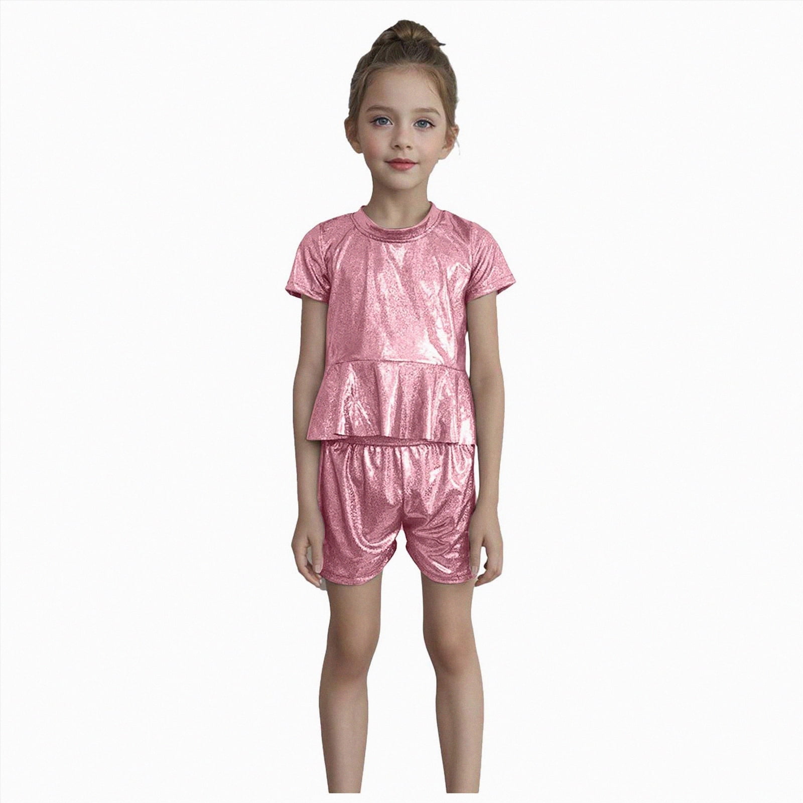 CAICJ98 Kid Girl Shiny Top and Shorts Set 2 Piece Texture Ribbed ...