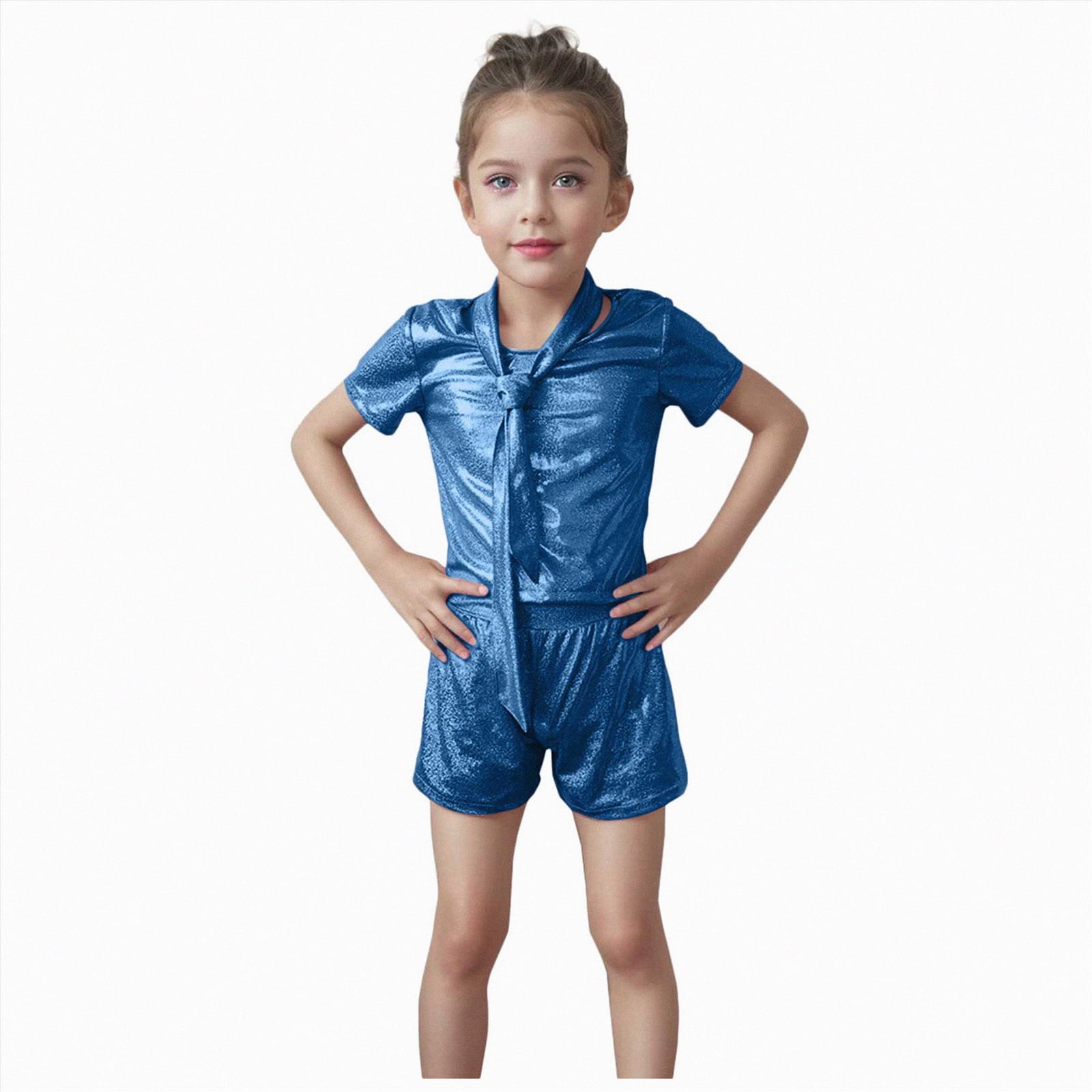 CAICJ98 Kids Girls Dance 2 Piece Outfits Shiny Crop Top and Metallic ...