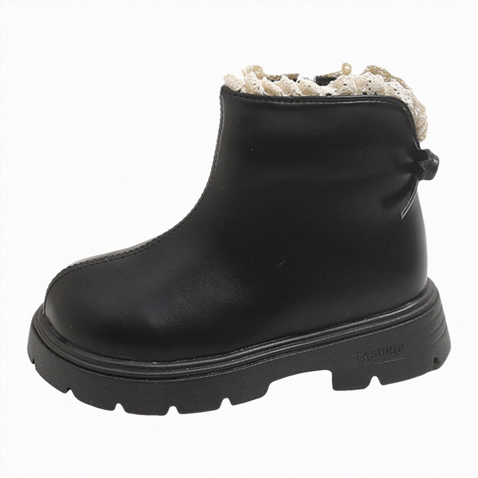 CAICJ98 Little Girls Ankle Boots Winter Round Toe Zipper Chunky Chelsea ...