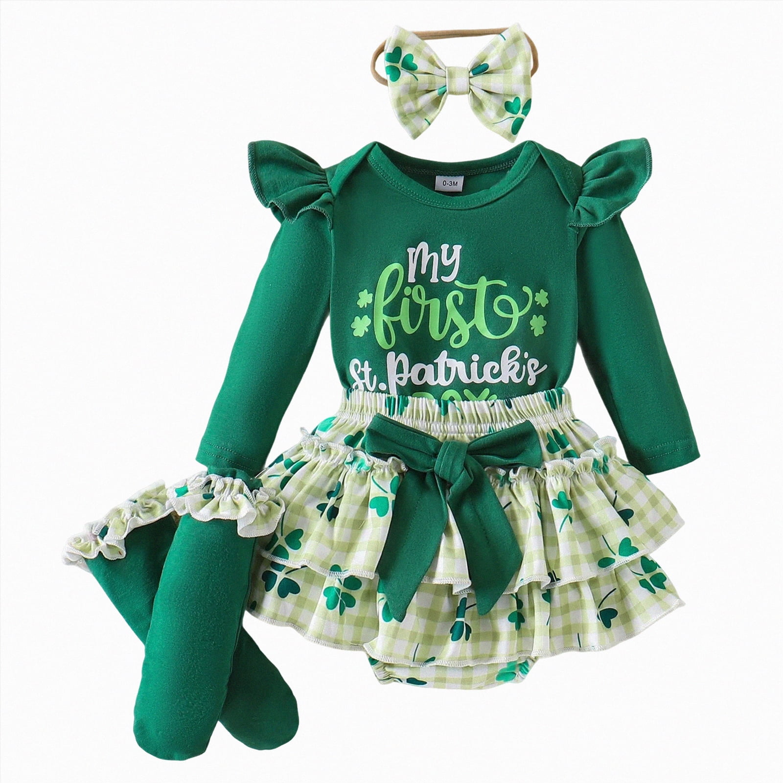 CAICJ98 My First St Patricks Day Baby Girl Outfit Clover Romper Dress ...