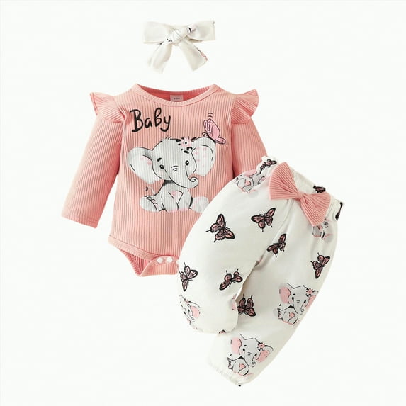 CAICJ98 Newborn Baby Girl Clothes Infant Elephant Outfit Ruffle Long ...
