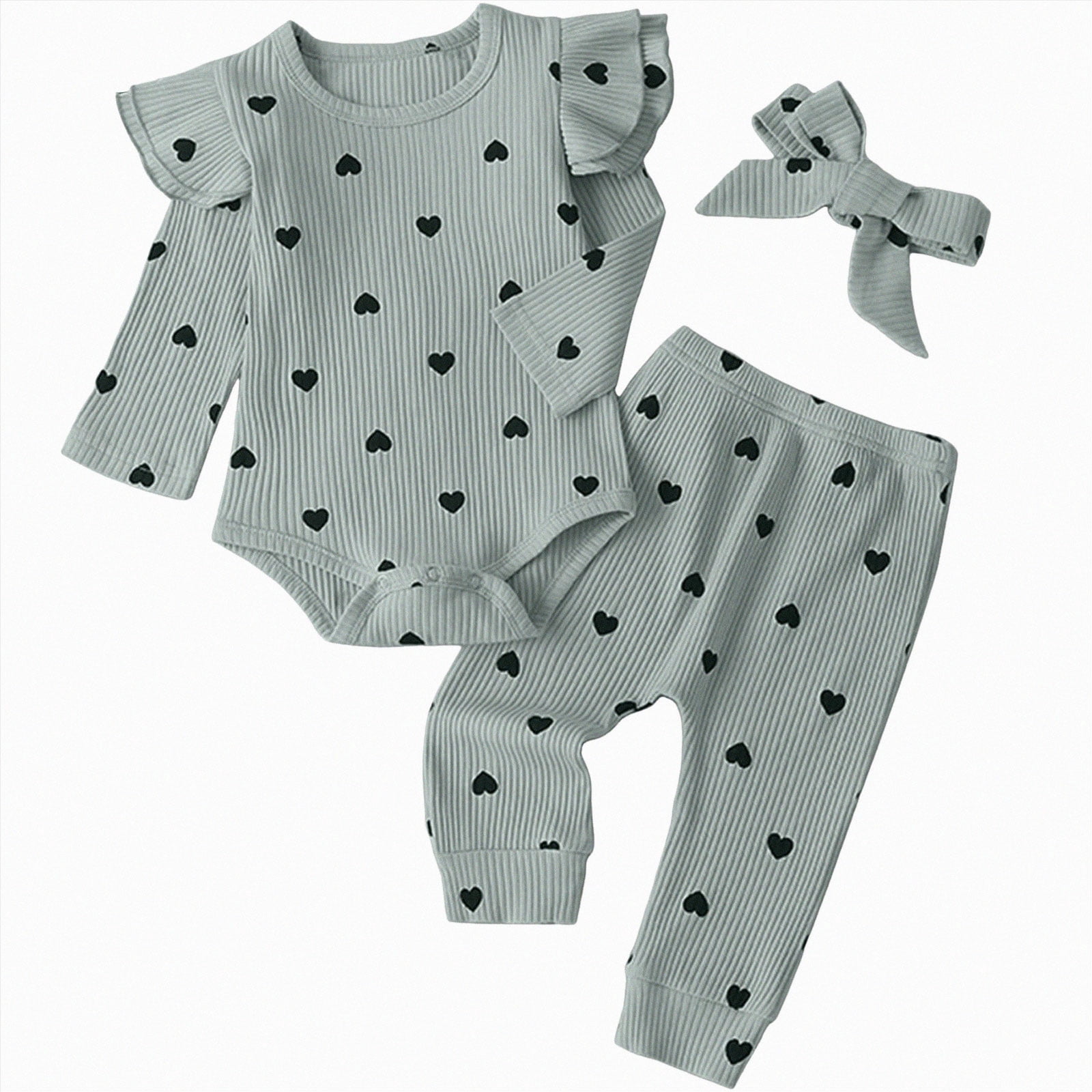 CAICJ98 Newborn Baby Girls Clothes Love Prints Ribbed Romper Bodysuit ...