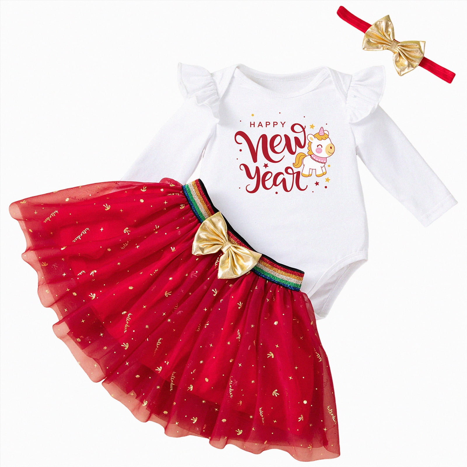 CAICJ98 Newborn Infant Baby Girls New Year Outfits Letter Print Long ...