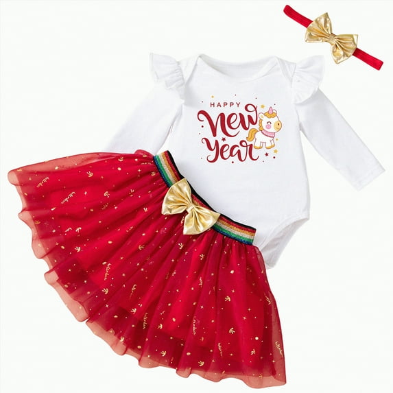 CAICJ98 Newborn Infant Baby Girls New Year Outfits Letter Print Long ...