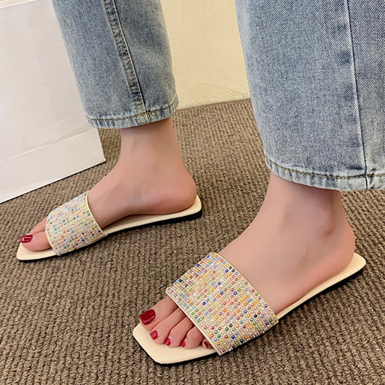 CAICJ98 Platform Sandals Women Slip On Sandals Flowers Leather ...