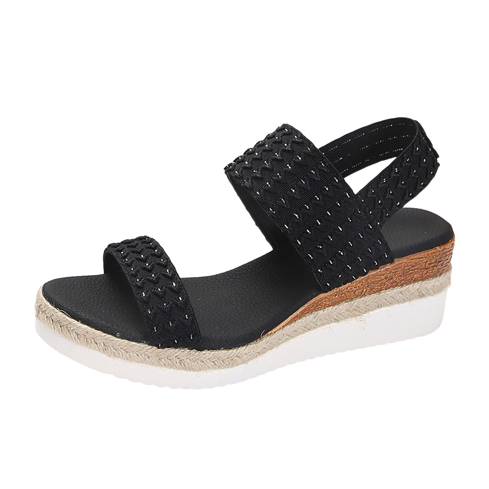 CAICJ98 Platform Sandals Women's Rhinestone Flat Sandals Slip on Memory ...