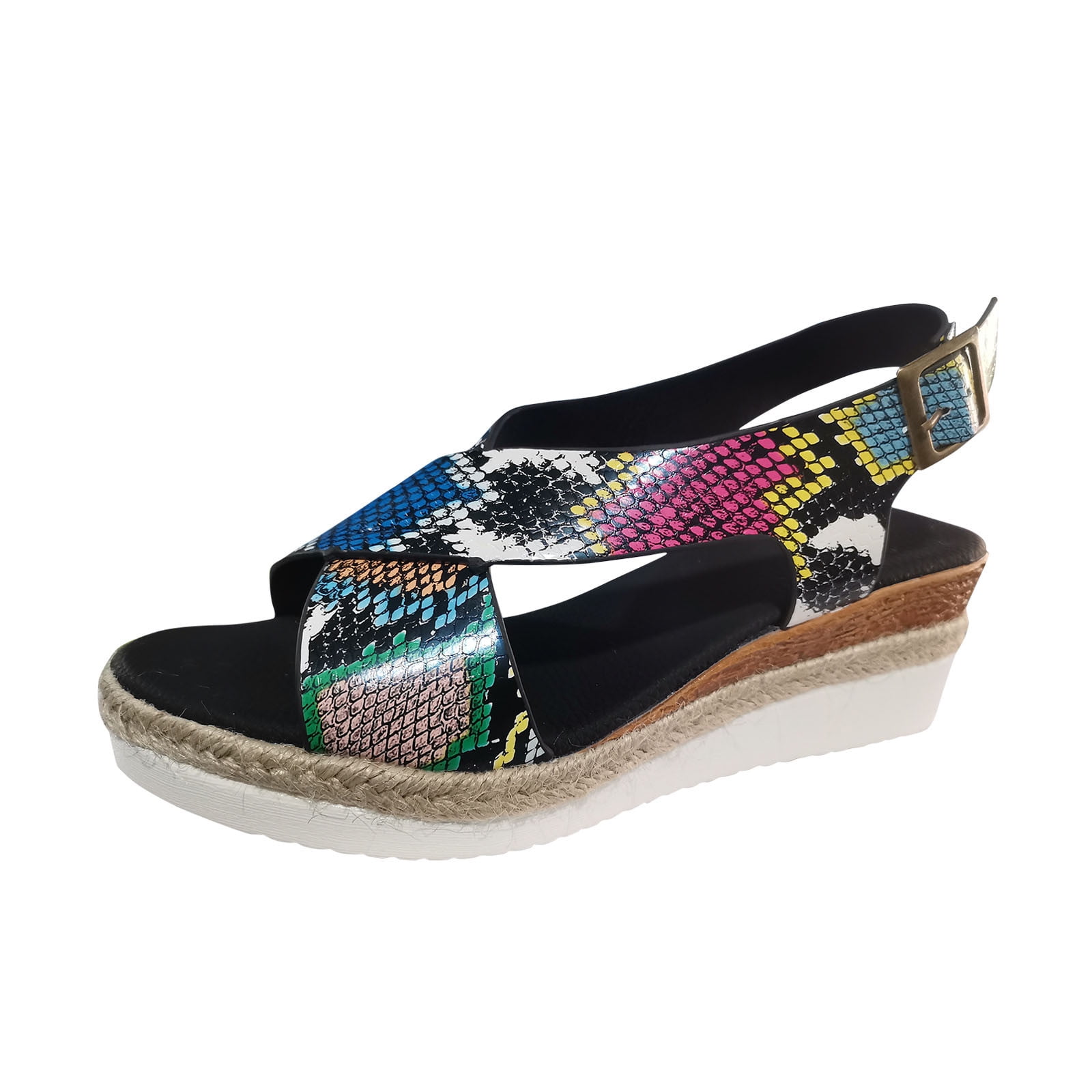 CAICJ98 Platform Sandals Women's Slip on Flat Sandals Casual Bling Rhinestone Strap Sandals Open ...